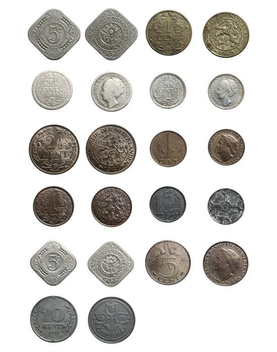 Nederland. Mixed lot with Tin, Silver, Copper in various values and ...