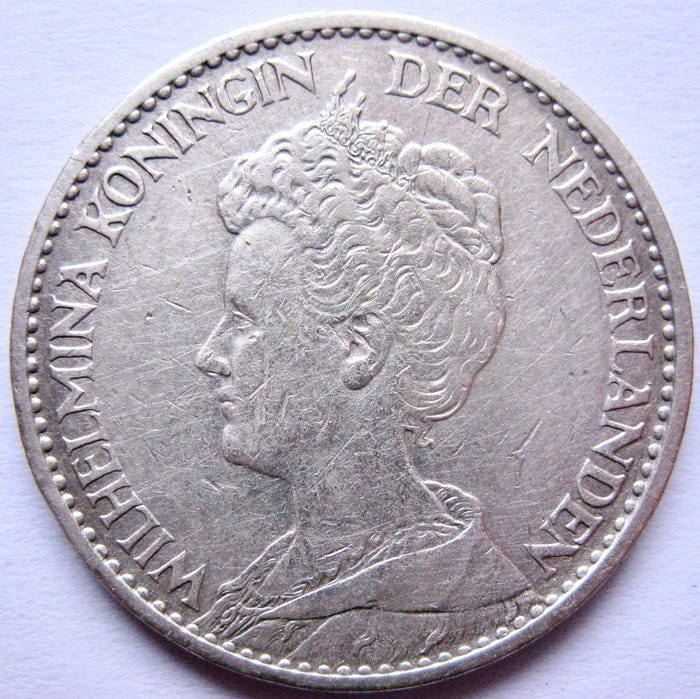 Nederland. Wilhelmina. 1 Gulden 1915 - borstbeeld met hermelijnen ...
