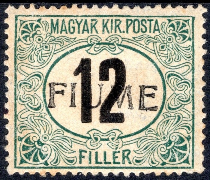 Fiume 1905 - Segnatasse - 12 filler, filigran "A" overtrykk av fjerde ...