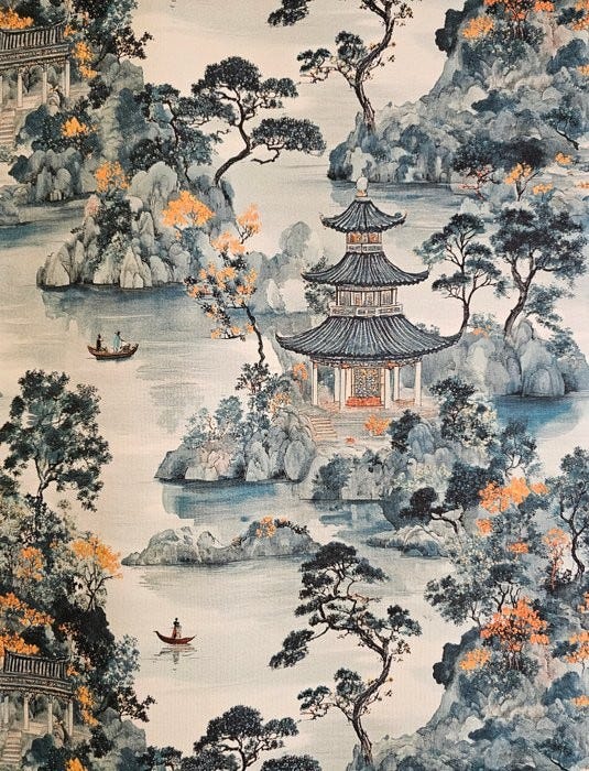 Eksklusivt orientalsk stoff med pagoder - 280x280cm - Japan Artmaison ...