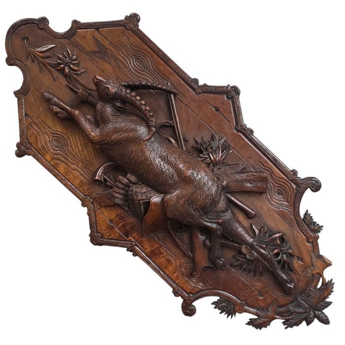 Black Forest Hunt Trophy / Wall Plaque , Ca. 1900 - Plakett - Tre ...