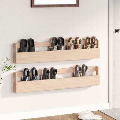 vidaXL Veggmonterte skohyller 2 stk 110x9x23 cm heltre furu (SKU833275 ...
