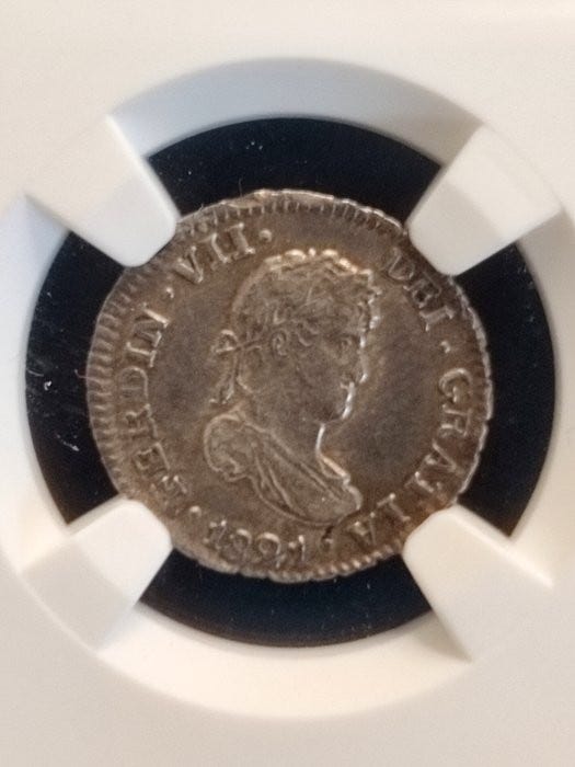 Spania. Fernando VII. Medio Real 1821. Potosí. PJ. | FINN-torget