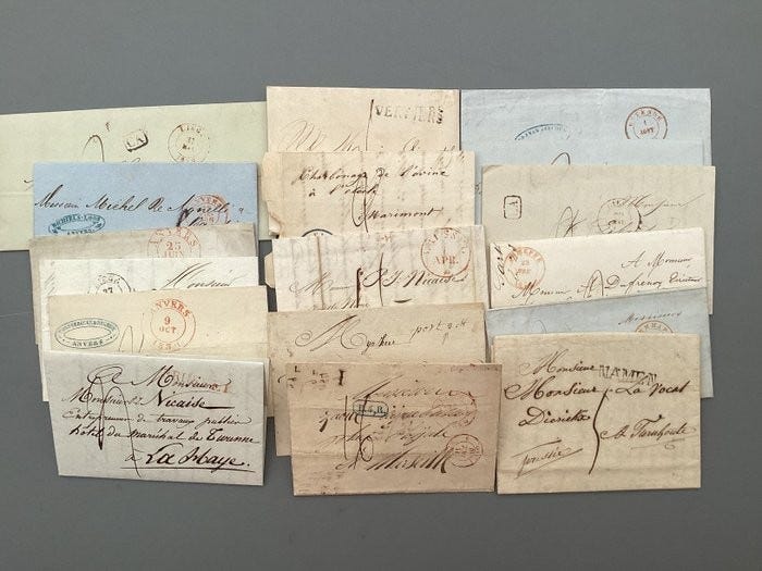 Belgia - Samling av foreløpere fra 1800-tallet, ulike stempler og ...