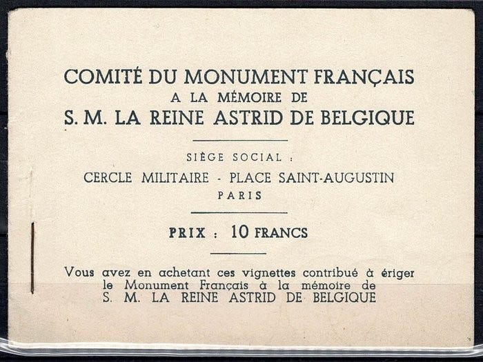 Belgia - Carnet Full vignetter Astrid stor format (4 x 4 vignetter ...