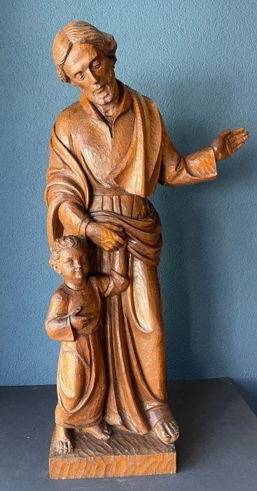 Statue, Sint Jozef & kind - 90 cm - Eik | FINN-torget