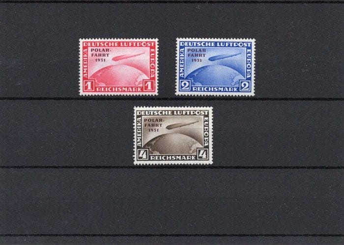 Tyskland 1931 - Sett "Polarfahrt" 2-merke med feil, manglende ...