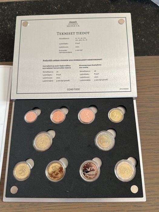 Finland. Proof Set 2021 (incl. 2 euro "Journalism" + "100 years of ...