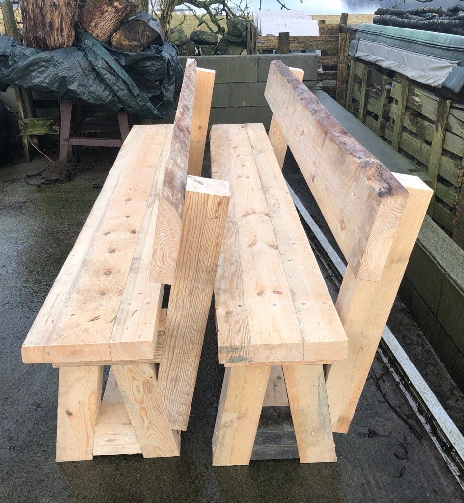 Terrassebord, tømmerbord, tømmerbenk, trebenk, hyttemøbler | FINN-torget