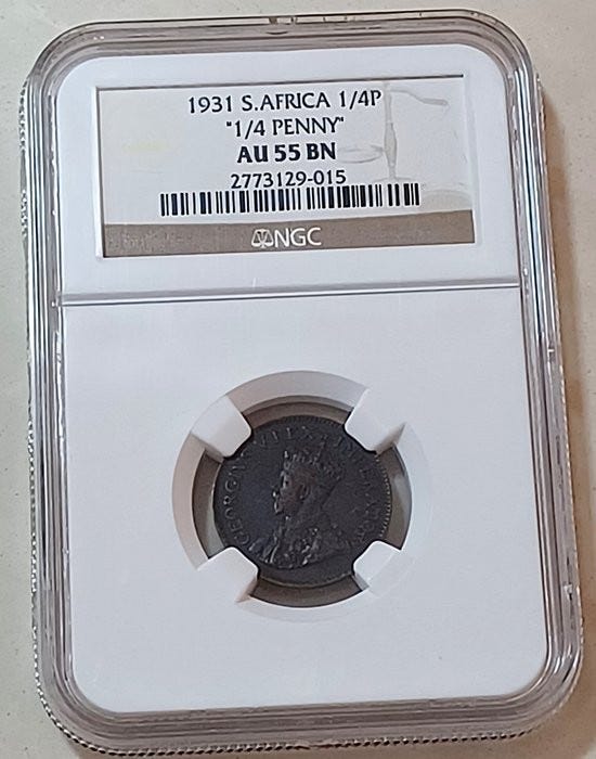 Sør-Afrika. 1/4 Penny 1931 NGC AU55BN KING GEORGE V KEY DATE 154,233 MINTED (Ing | FINN-torget