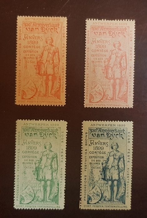 Belgia 1899 - Antwerpen 1899 Van Dyck 4 ubrukte vignetter | FINN-torget