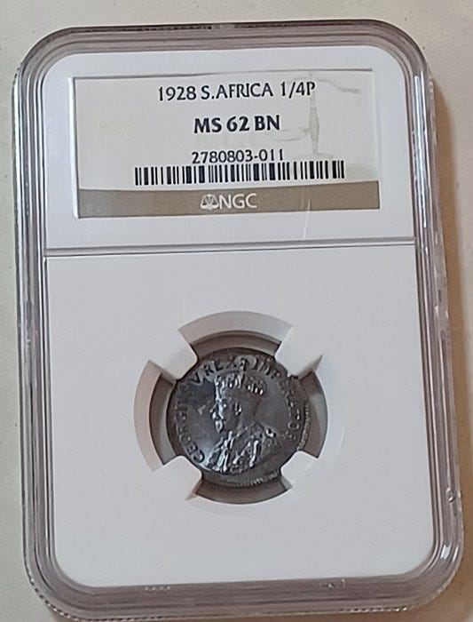 Sør-Afrika. 1/4 Penny 1928 NGC MS62BN KING GEORGE V KEY DATE 64,301 MINTED (Inge | FINN-torget