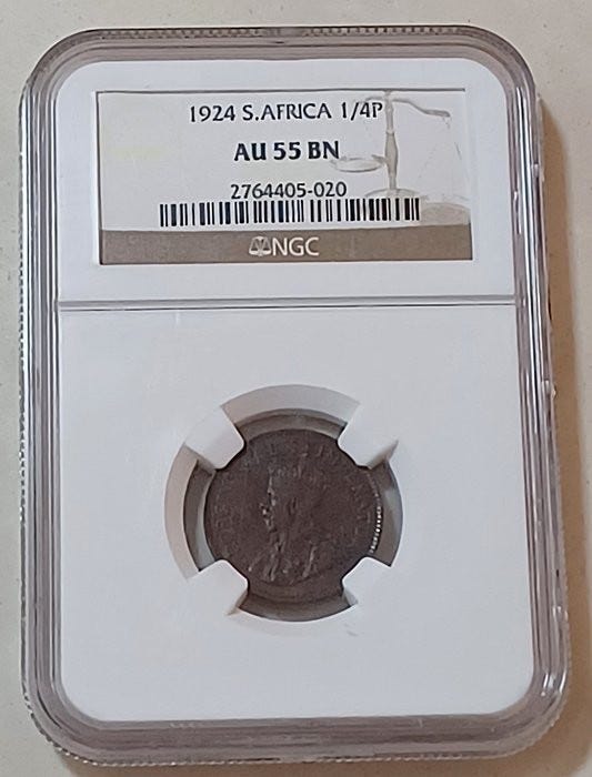 Sør-Afrika. 1/4 Penny 1924 NGC AU55BN KING GEORGE V KEY DATE 94,838 MINTED (Inge | FINN-torget