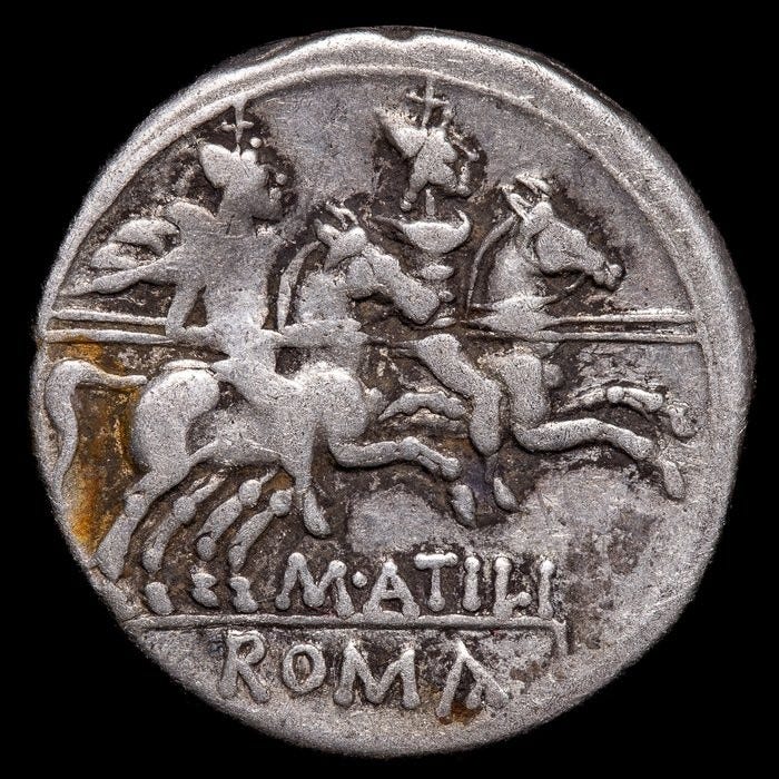 Roman Republic. M. Atilius Saranus, 148 a.C.. Denarius Roma (Ingen ...