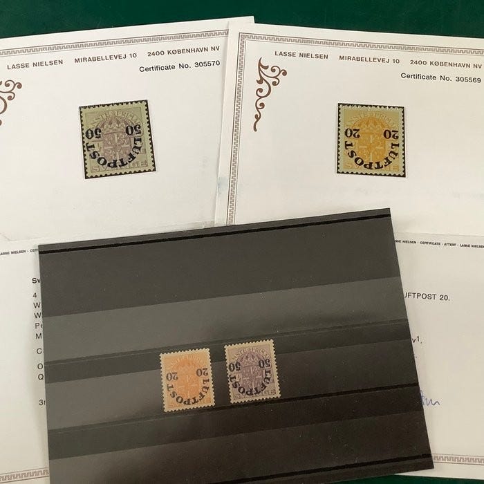 Sverige 920 - Først airmail-sett med inverterte overtrykk og 2 ...