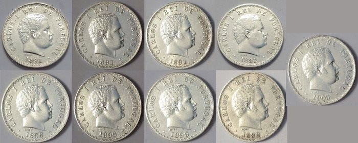 Portugal. D. Carlos I (1889-1908). Lote - 500 Réis - 1891 (três) + 1892 ...