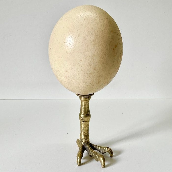 Dekorativt ornament - Struts-egg dekket av en fuglefot - Frankrike ...