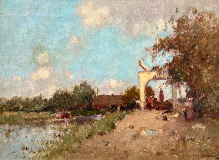 Aris Knikker (1887-1962) - Gezicht op de dijk van Kortenhoef | FINN-torget