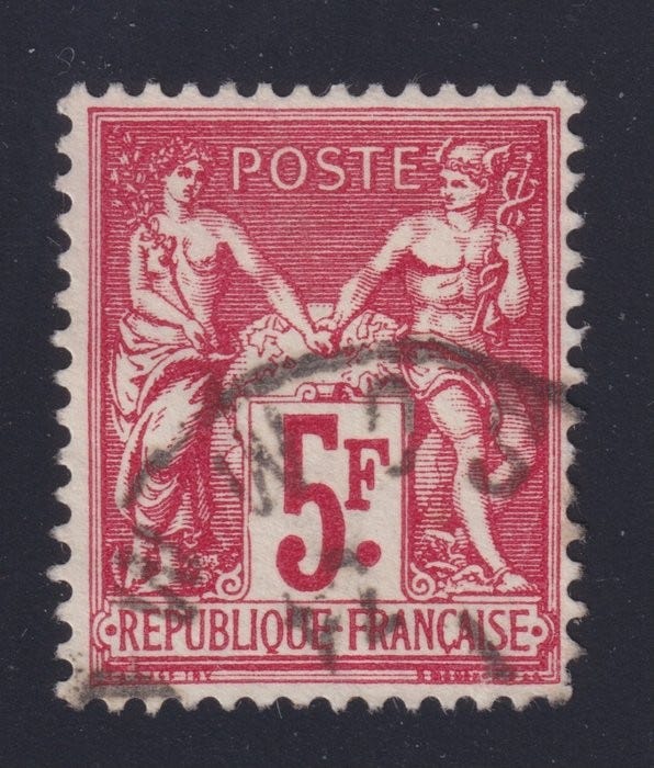 Frankrike 1925 - Type Sages, Nr. 216, 5f rød, hentet fra blokk Nr. 1 ...