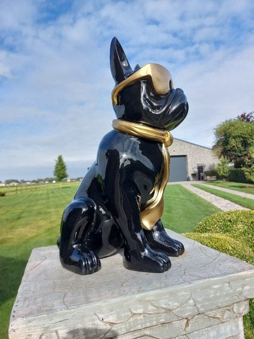 Statue, funny dog with sunglasses in black color - 60 cm - polyresin ...