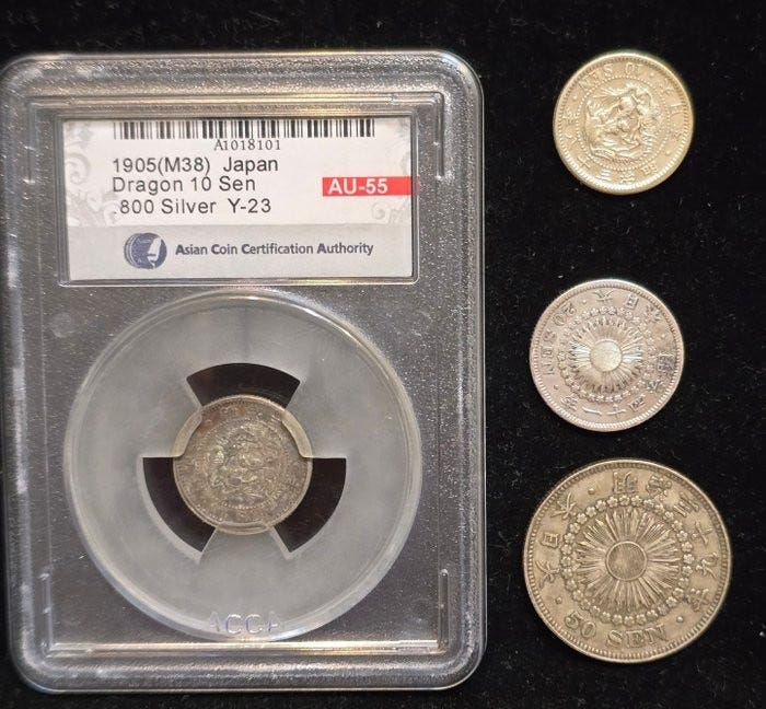 Japan. Meiji. 10, 20, 50 Sen Lot of 4 coins (Ingen reservasjonspris) | FINN-torget