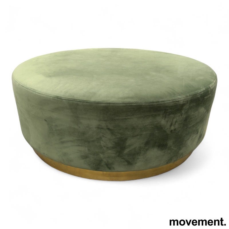 2 stk Puff Ø=100cm, høyde 38cm Grønt velourstoff, base i messing, Pent ...