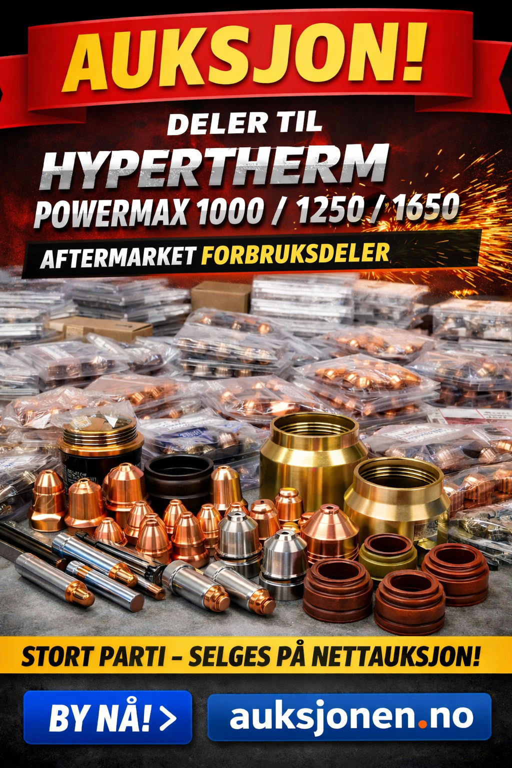 AUKSJON Parti med Hypertherm Powermax 1000 / 1250 / 1650 Forbruksdeler ...