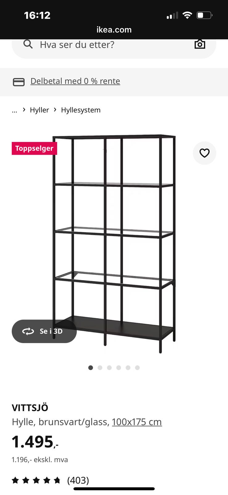 Selges 6stk. Hyllesystem/hylleskap i sort med glass. | FINN-torget