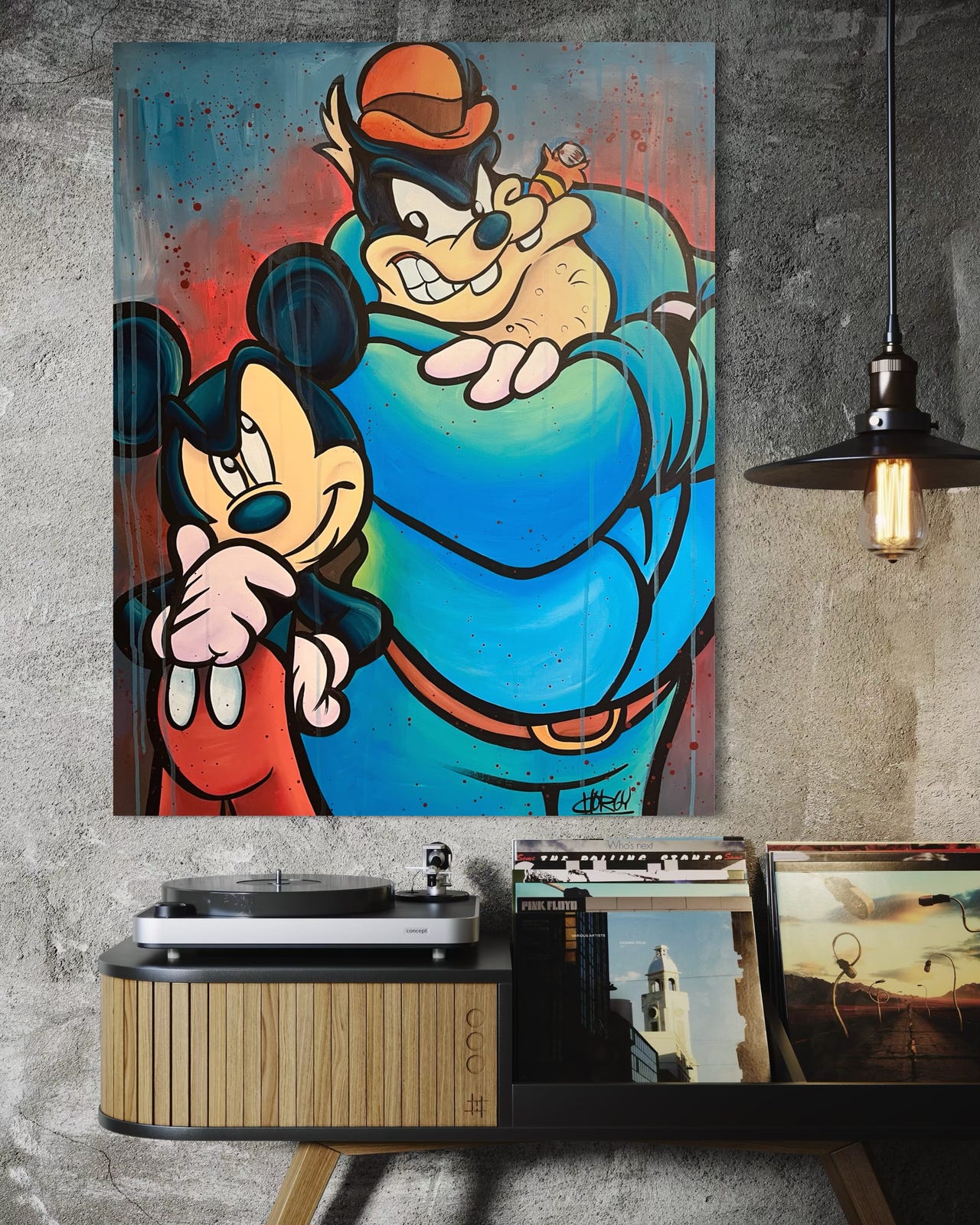 Originalt maleri på lerret: Mikke Mus/Sorte Per (Disney), 70x90cm ...