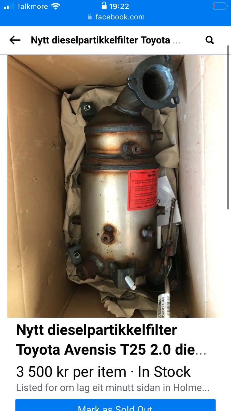 Dieselpartikkelfilter og rør til bakvegg Toyota Avensis 2007 Diesel 126hk T25 | FINN-torget