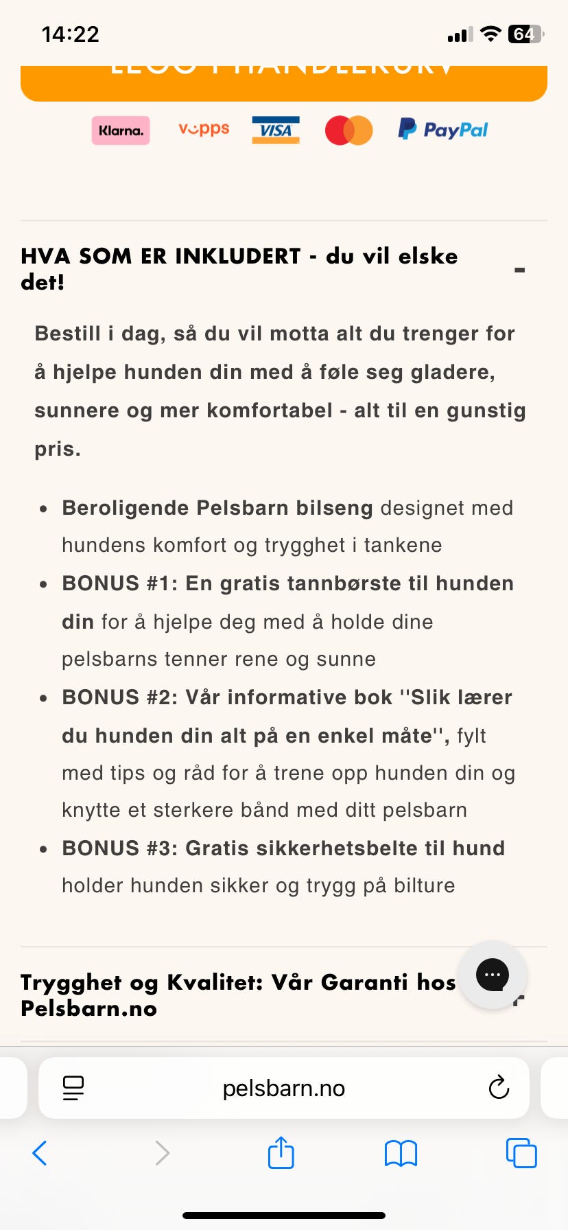 Bilseng til hund fra Pelsbarn. Ubrukt | FINN-torget