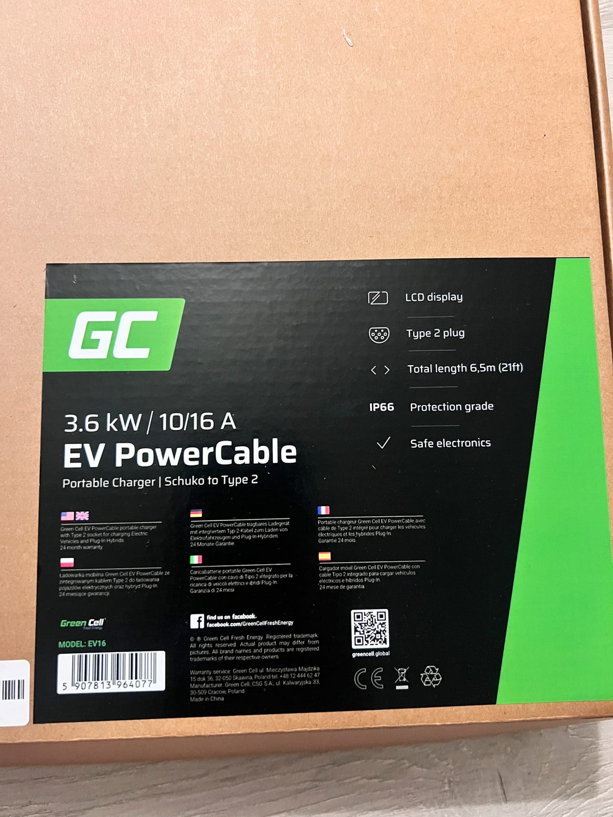 Green Cell EV PowerCable - EV-ladestasjon - 3.6 kW - 16 A (Type 2 ...