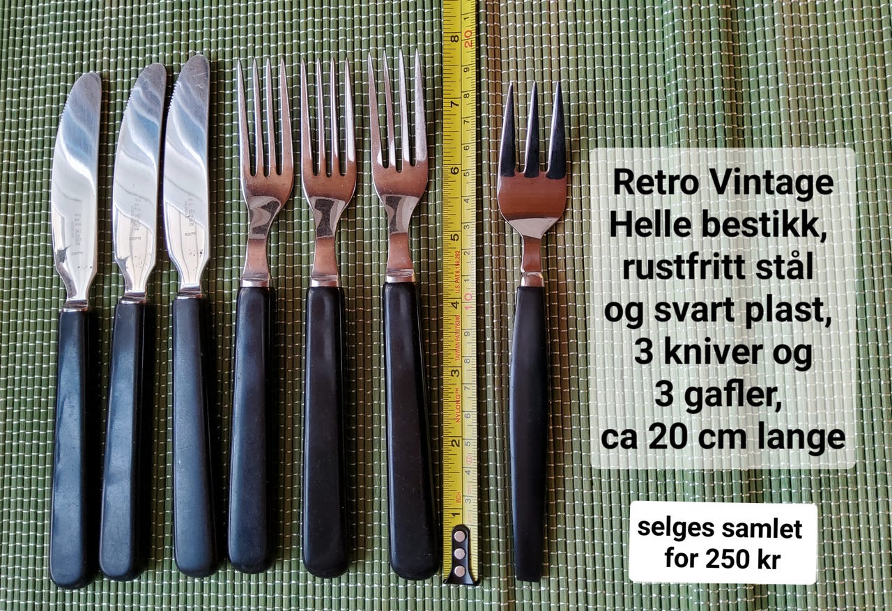 Vintage Helle bestikk, rustfritt stål med svart plast | FINN-torget