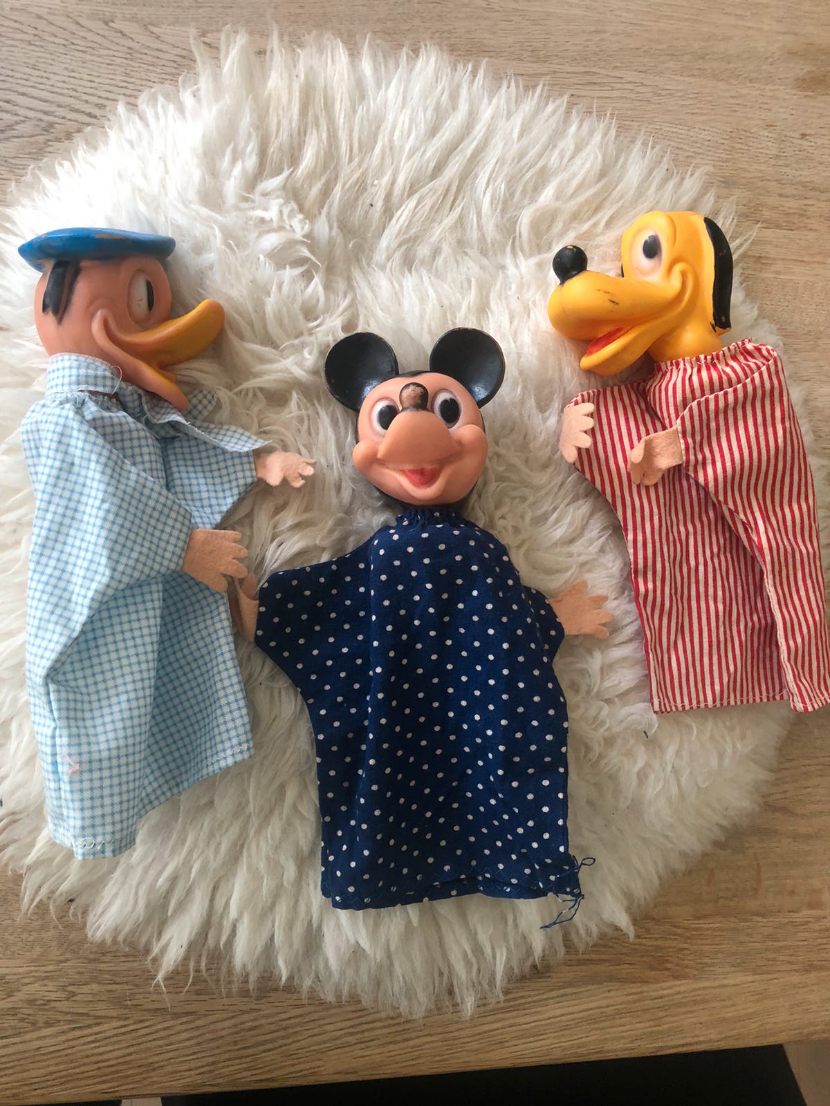 Walt Disney hånddukker fra 60’ tallet. Donald-Mikke Mus og Langbein ...