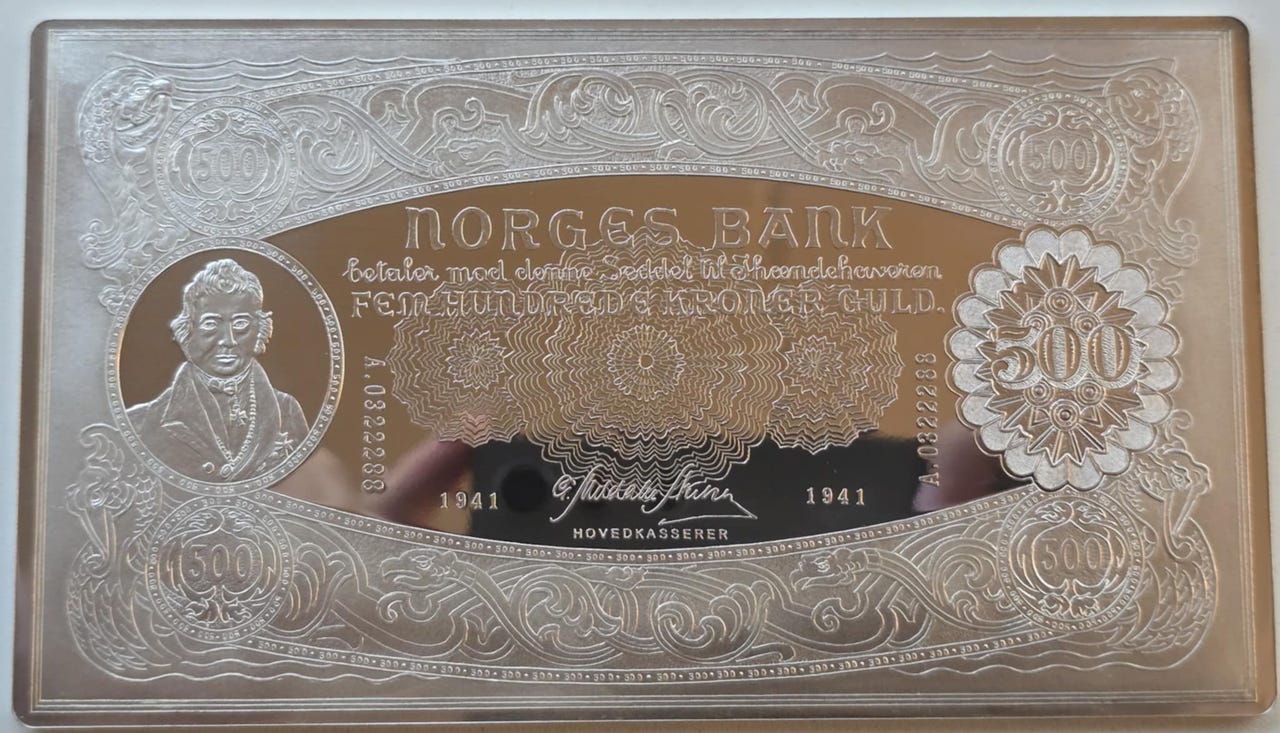 500 Kroner sølvbarre | 310g | Norges Bank | 925 | FINN-torget