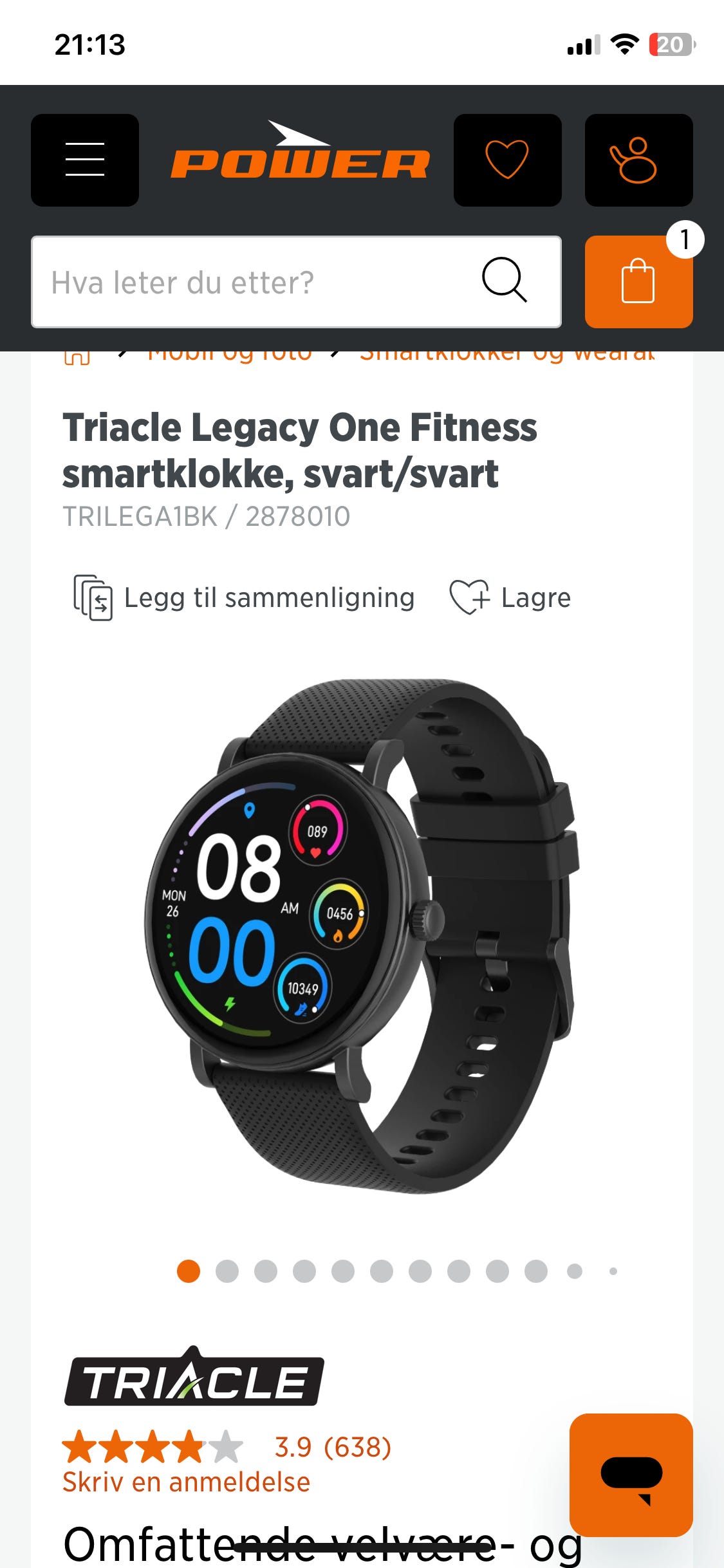 Triacle Legacy One Fitness smartklokke, svart/svart | FINN-torget