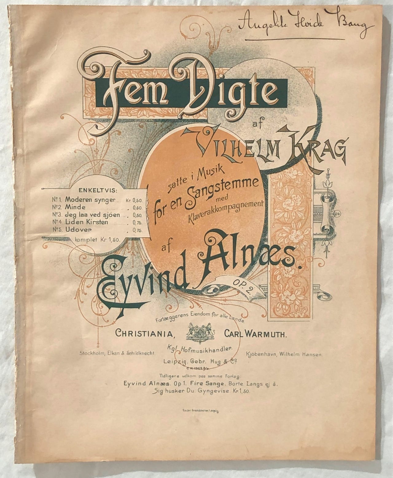 VILHELM KRAG: Fem Digte. 1894. | FINN-torget