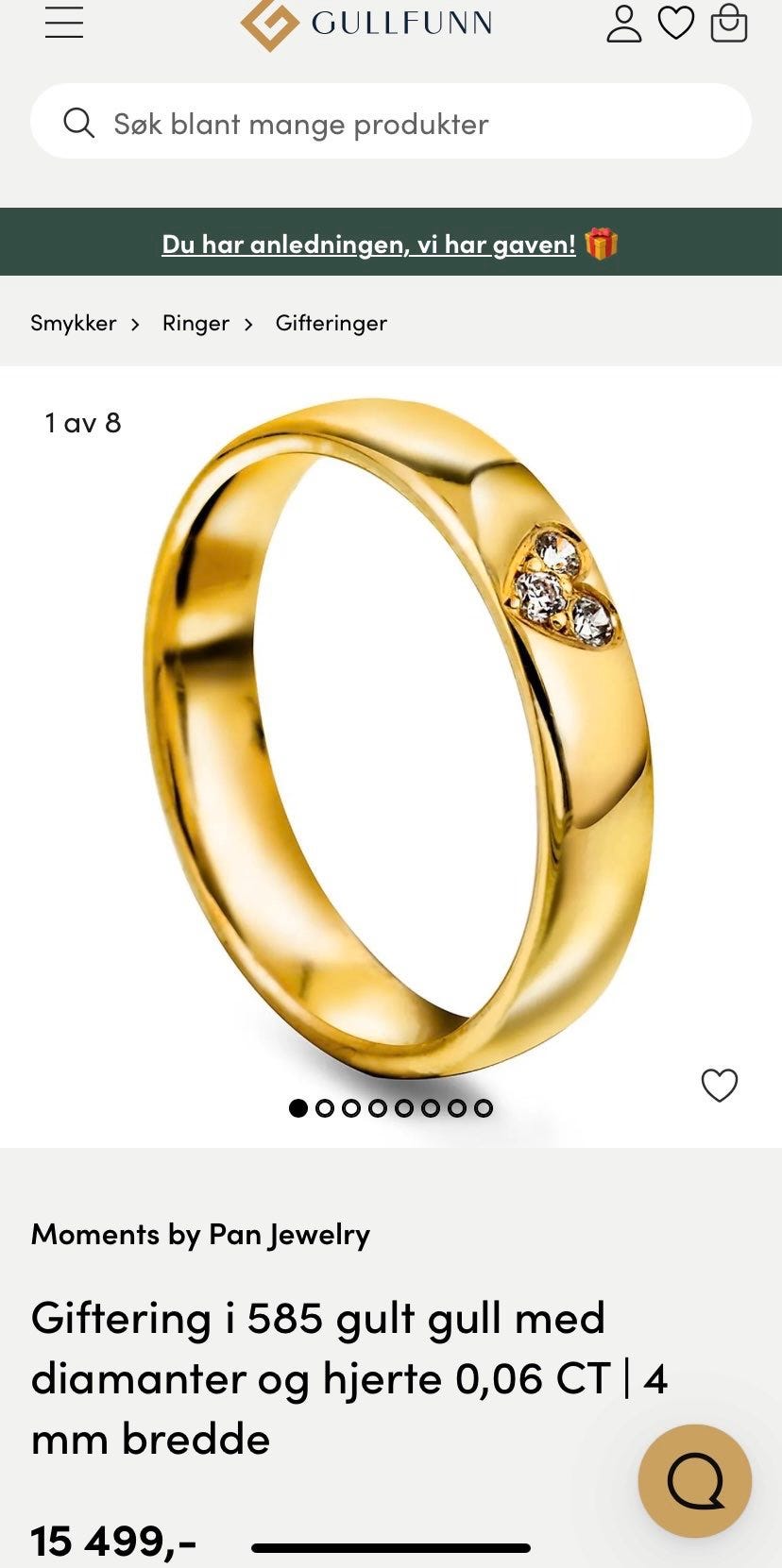 Giftering i 585 gult gull med diamanter og hjerte 0,06 CT | 4 mm bredde ...