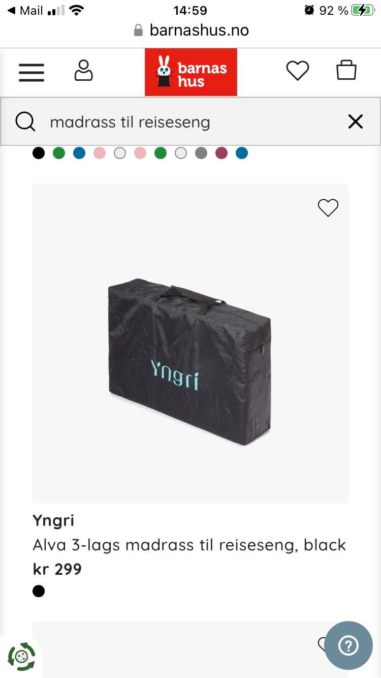 Yngri madrass til reiseseng, ubrukt og uåpnet, samt brukt reiseseng ...