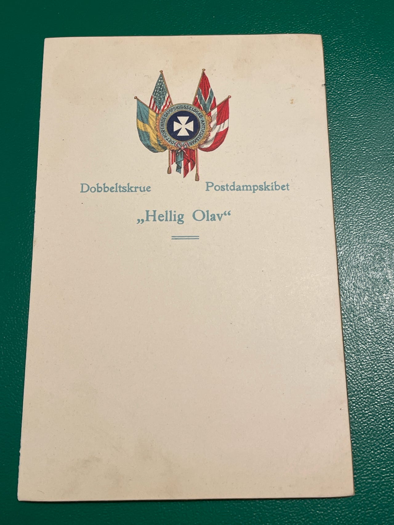 Dobbeltskrue Postdampskibet Hellig Olav meny og musikkprogram 30. juni ...