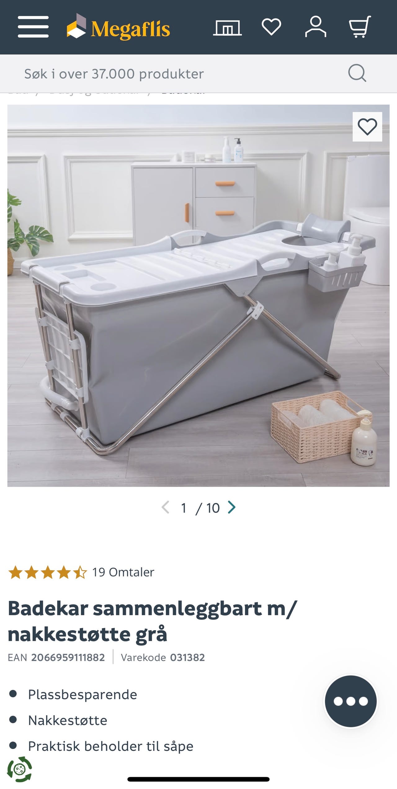 Badekar sammenleggbart m/ nakkestotte gra | FINN-torget