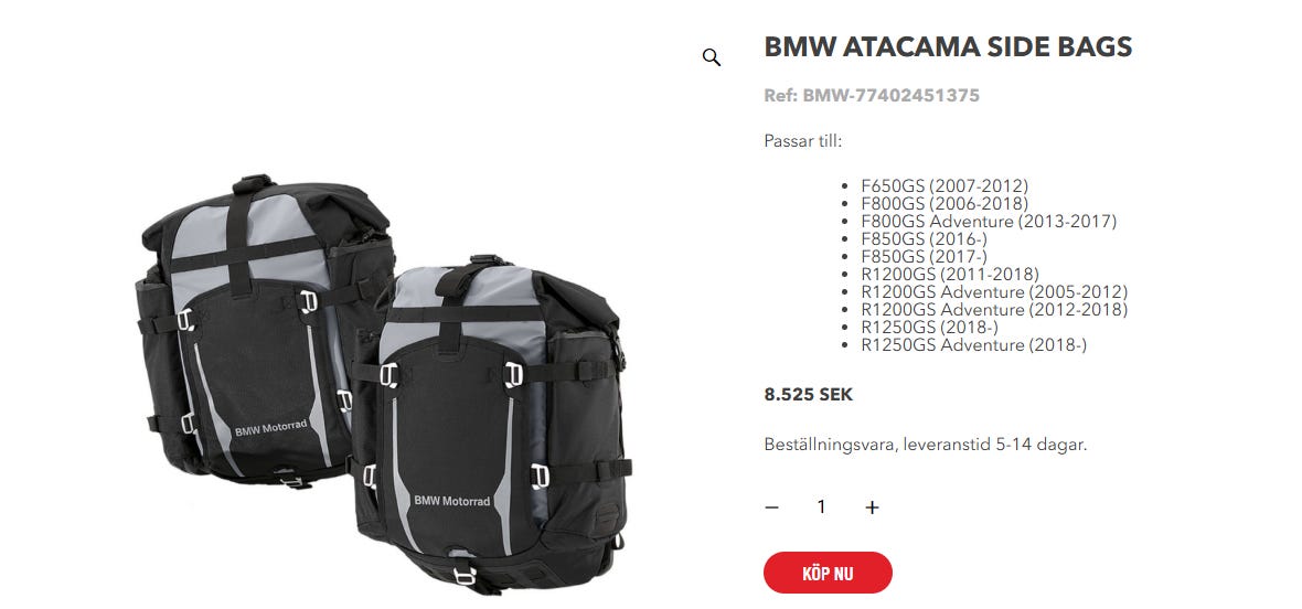 Helt nye BMW Atacama side bags selges | FINN-torget