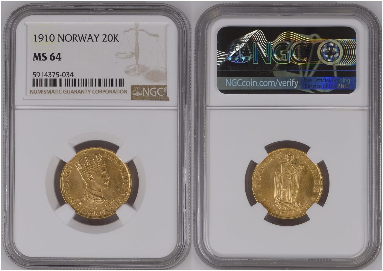 1910 - 20 Kroner Gull - NGC MS 64 | FINN-torget
