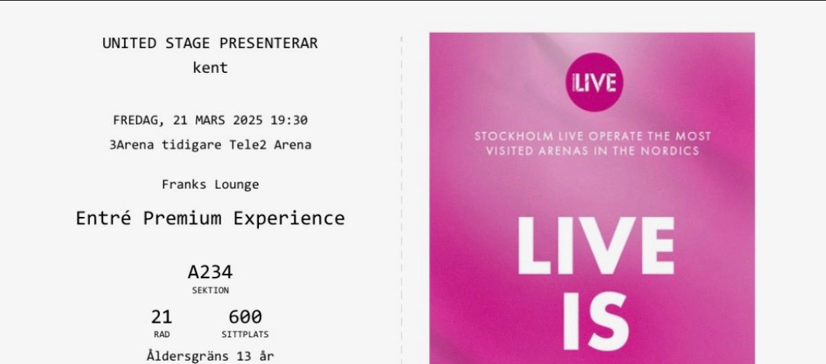2x billetter premium Kent konsert (Stockholm) | FINN-torget