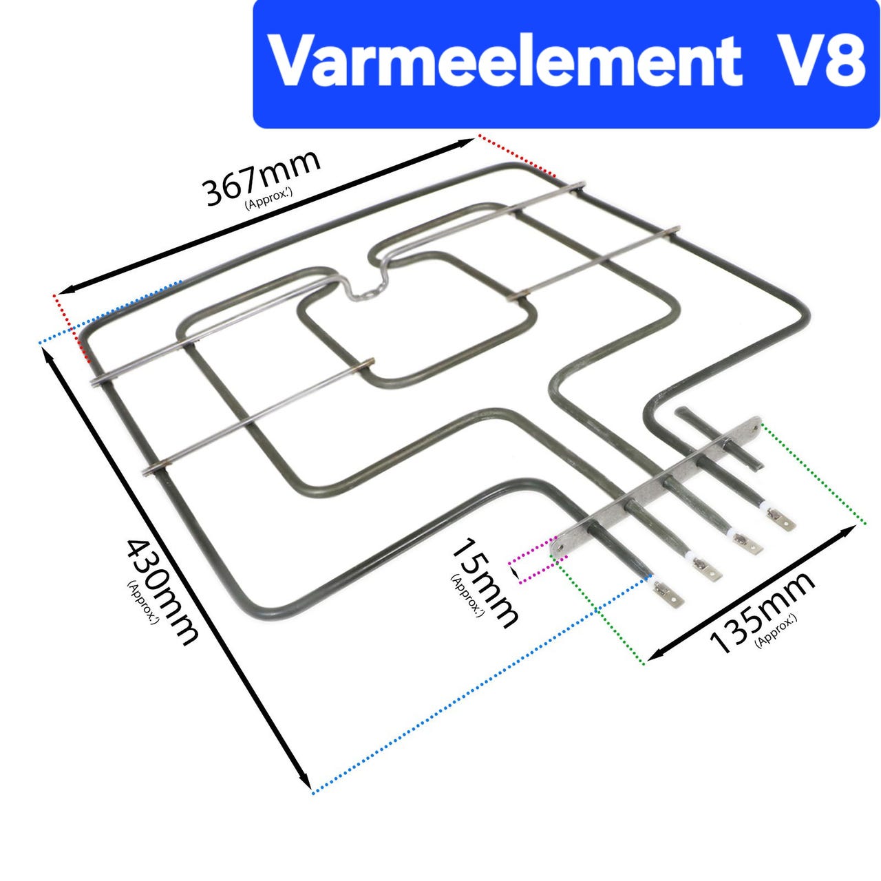 Varmeelement V8 til nyere stekeovner / komfyrer (Siemens / Bosch / Neff ...