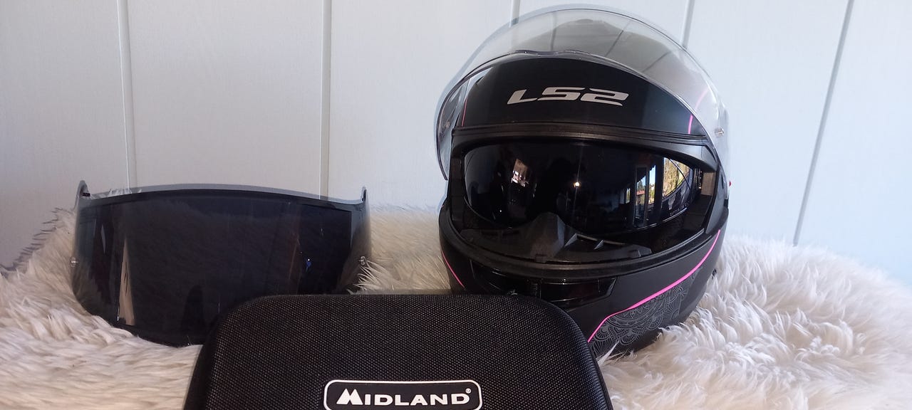 LS2 Strobe 2 åpningshjelm med midland btx2 pro s, ekstra visir, pinlock ...