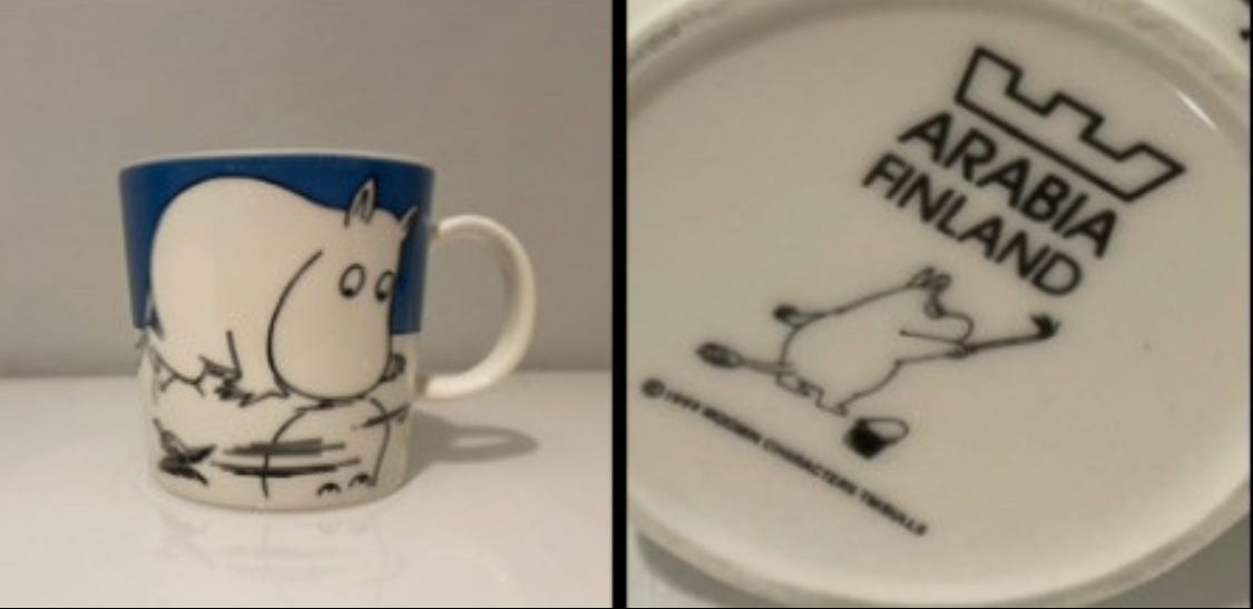 Sjelden 90-talls Mummi kopp med årstalls stempel «Mummi på isen»🤩 og ...