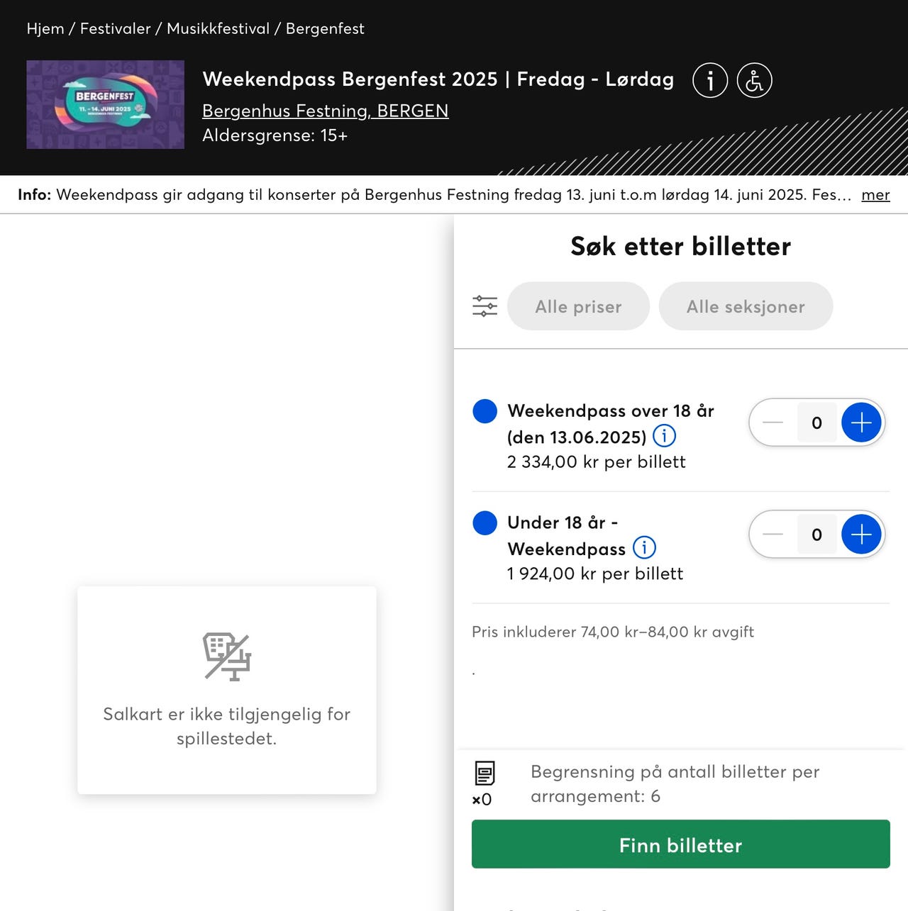 2 stk weekendpass til Bergen fest selges til redusert pris | FINN-torget