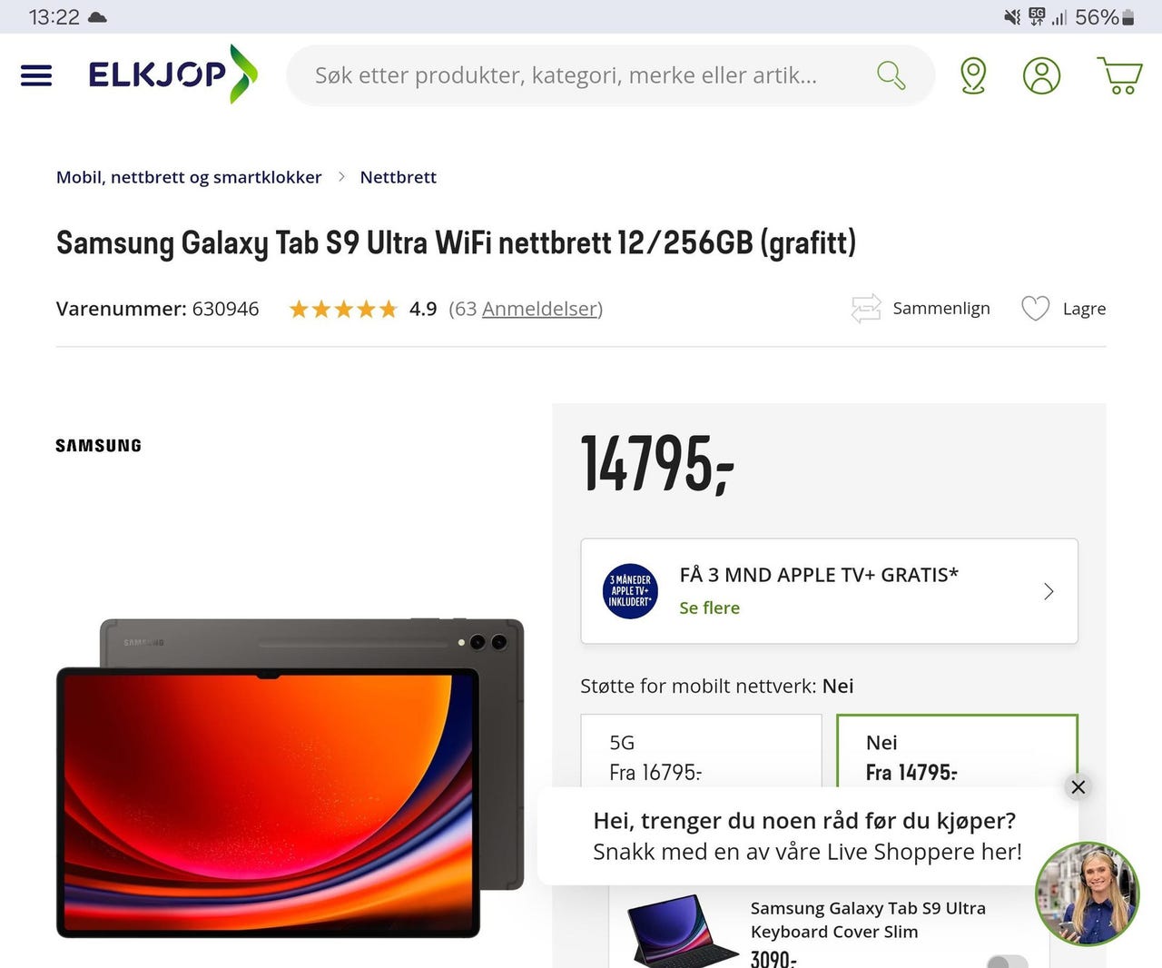 Samsung Tab S9 Ultra nypris:14795kr. | FINN-torget