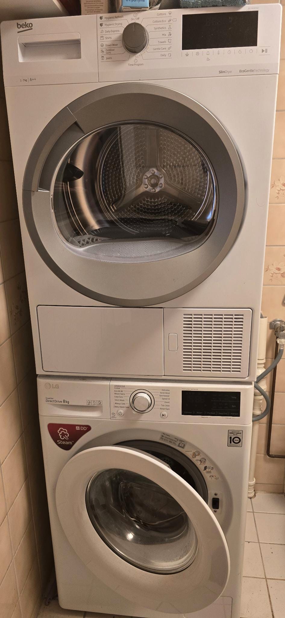 LG Inverter DirectDrive 8 kg + Beko SlimDryer EcoGentle, pent brukt ...